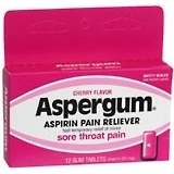 Aspergum Aspirin Pain Reliever, 227 mg, Cherry, Gum Tablets - 12ea ...