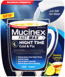 Mucinex Fast-Max Cold & Flu Powder Packets Night Time Honey Lemon ...
