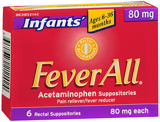 FeverAll Acetaminophen 80 mg Suppositories Infants' - 6 UNIT ...