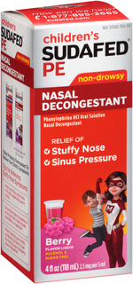 SUDAFED PE Children's Nasal Decongestant Liquid Raspberry Flavor - 4 OZ ...